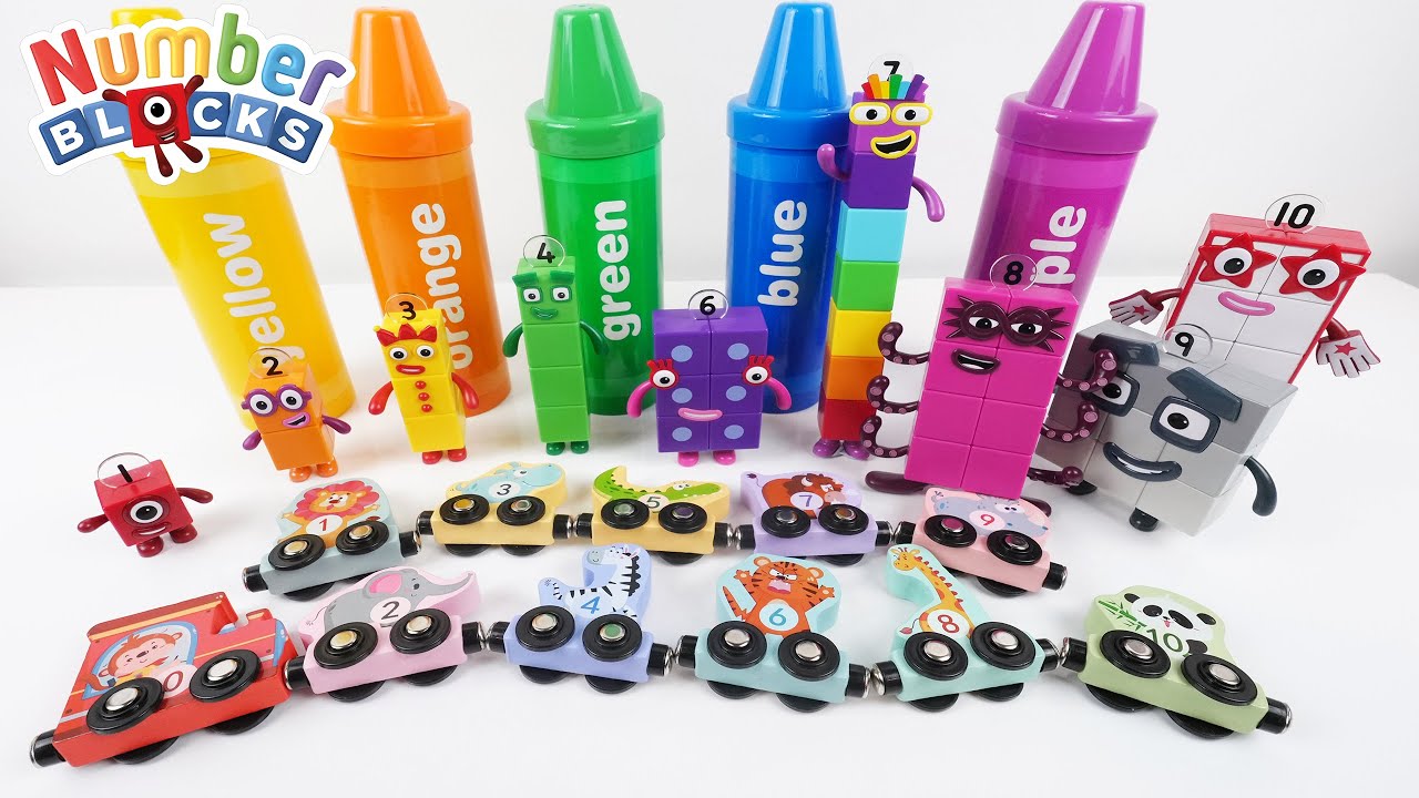 Numberblocks fill Animal Train by Transforming in Giant Crayons ...