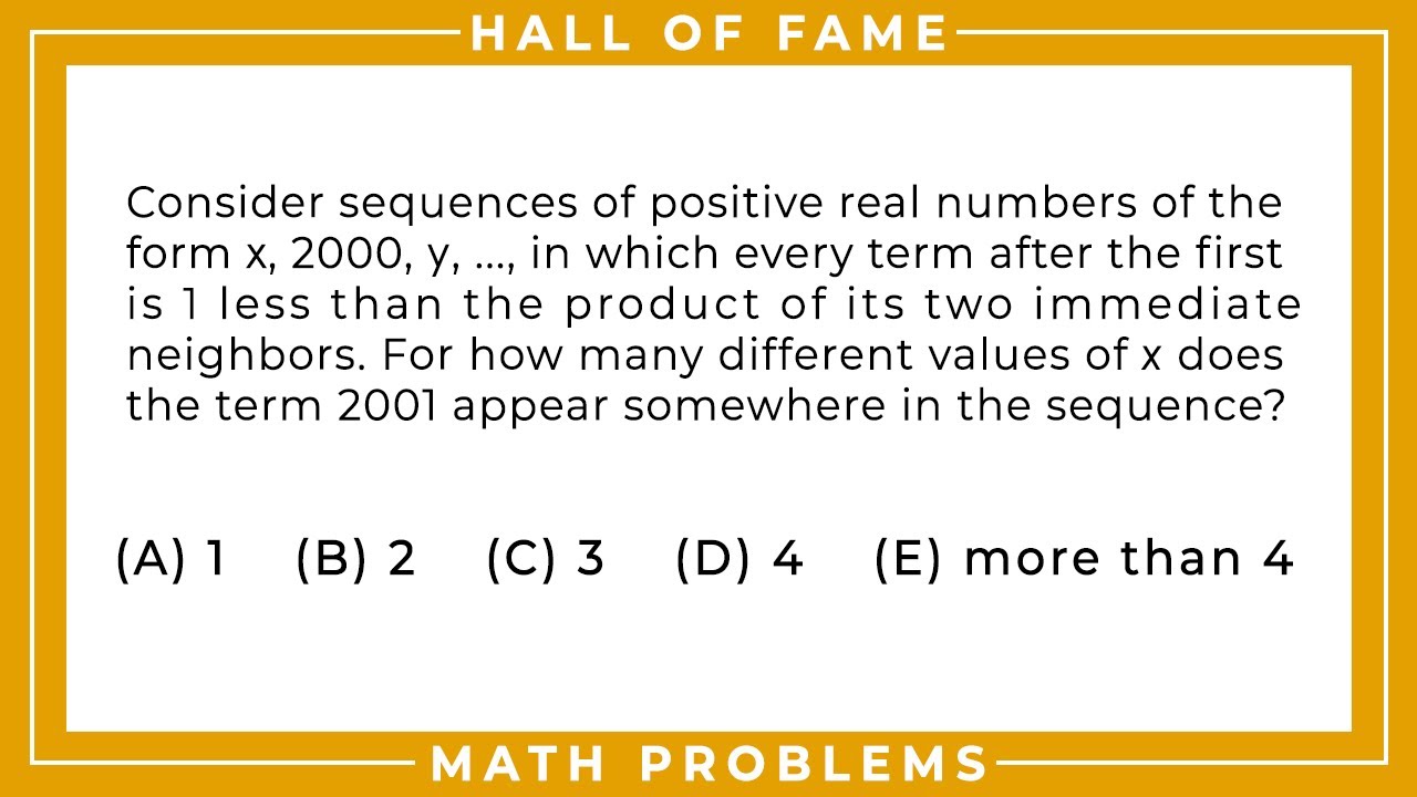 Hall of Fame, Math Contest Problems , Video 20 - YouTube