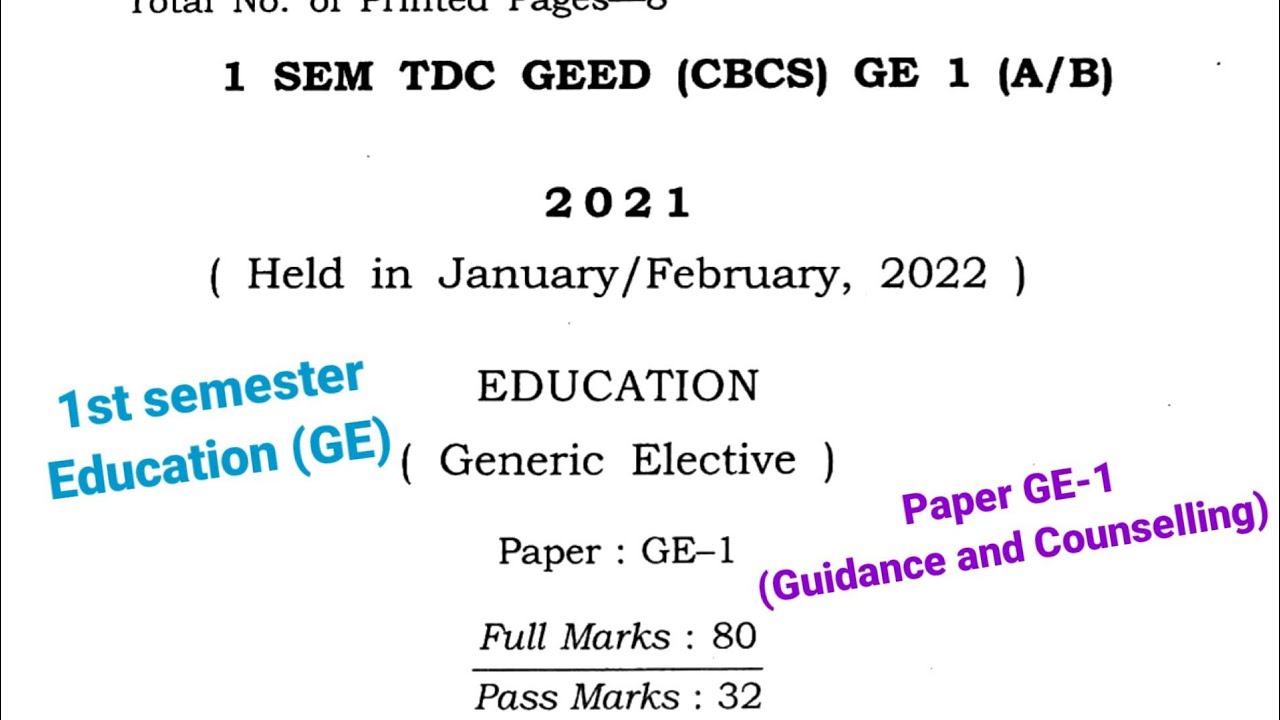 B. A. 1st semester Education GE | Paper GE-1 Guidance and Counselling ...