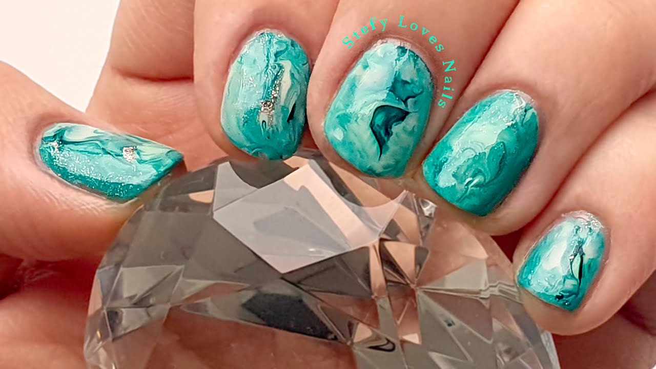 Turquoise Marble Nails - Nail Art Tutorial on Short Nails - YouTube