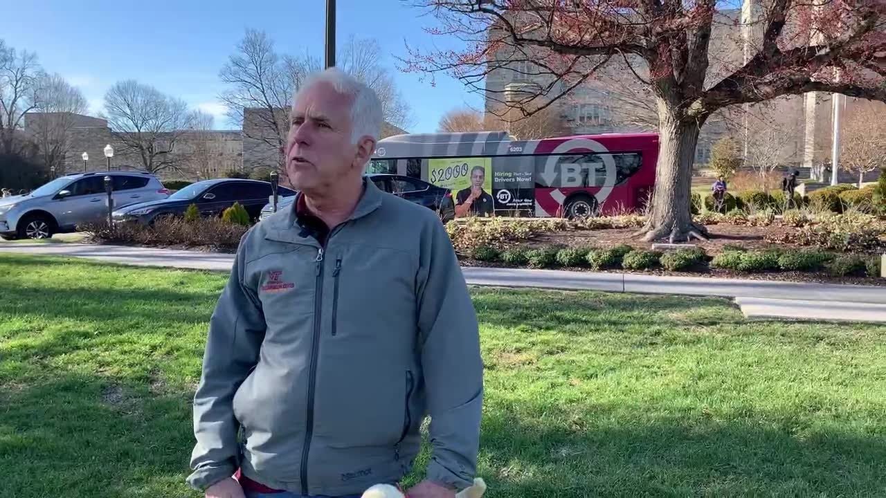 Trent Davis talks about new Virginia Tech therapy dog Epcot - YouTube