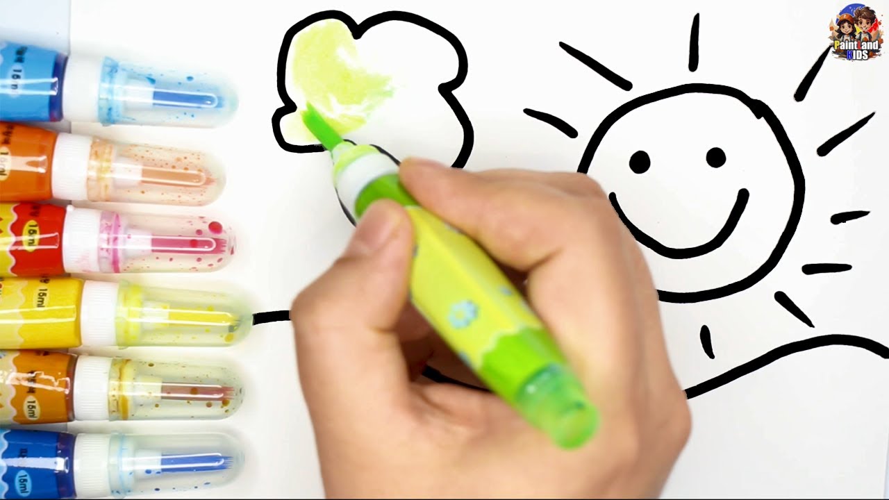Drawing Tree and Sun , Easy Watercolor Painting for Kids - YouTube