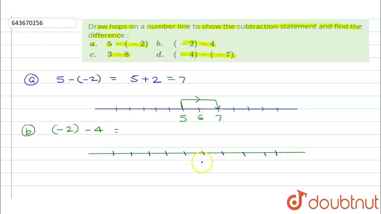 Draw hops on a number line to show the subtraction statement and find ...