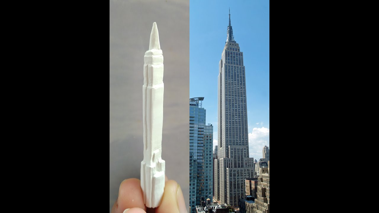 Carving empire state building on chalk - YouTube