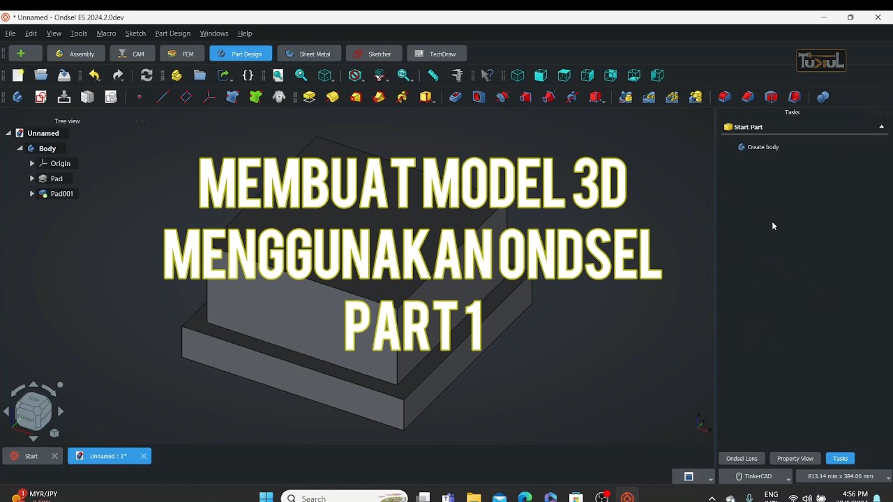 Membina model 3D untuk kotak bunga pelamin menggunakan Freecad Ondsel ...