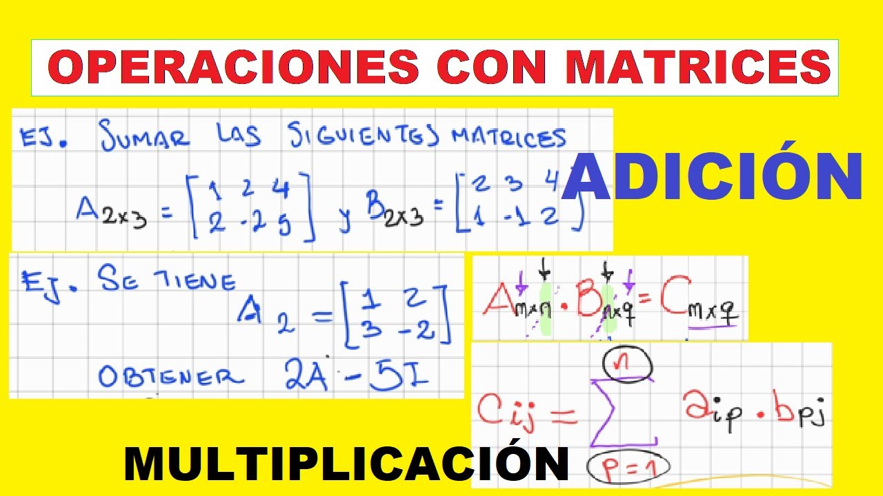 Operaciones con matrices || Adición || Multiplicación || ejemplos - YouTube