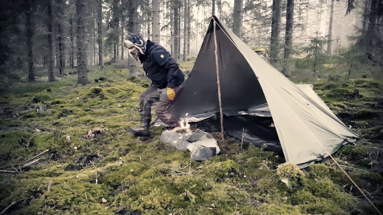 Bushcraft lightweight Loue / Lavvu open fire shelter test run - YouTube