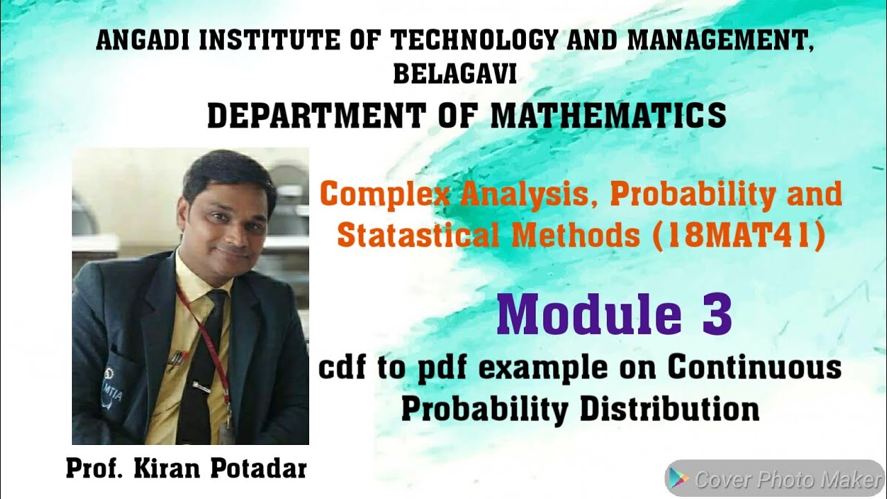18MAT41 Module 3: cdf to pdf example on continuous probability distribution - YouTube
