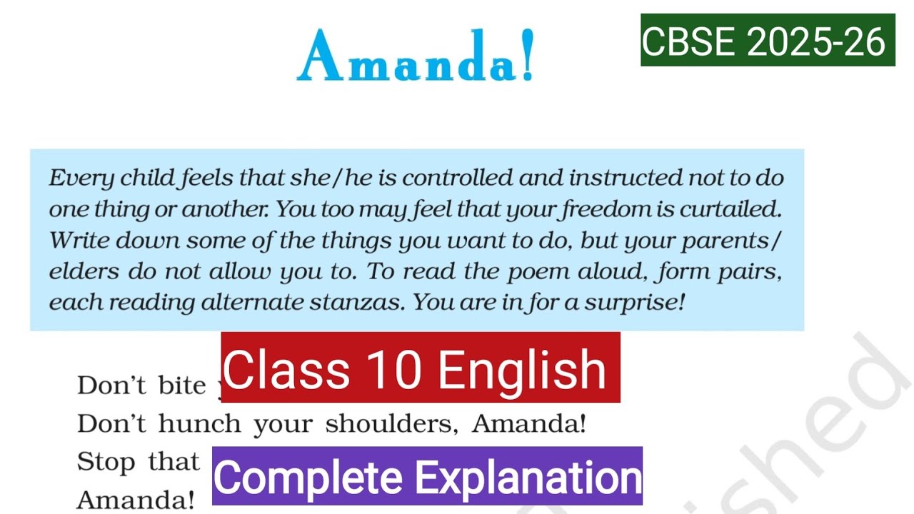 Amanda! Poem Class 10 English BEST Explaination in Hindi and English I ...