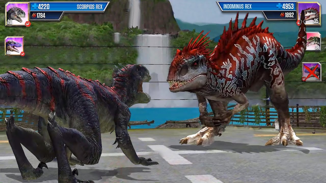 INDOMINUS REX VS SCORPIOS REX |DINOSAUR BATTLE | JURASSIC WORLD THE ...