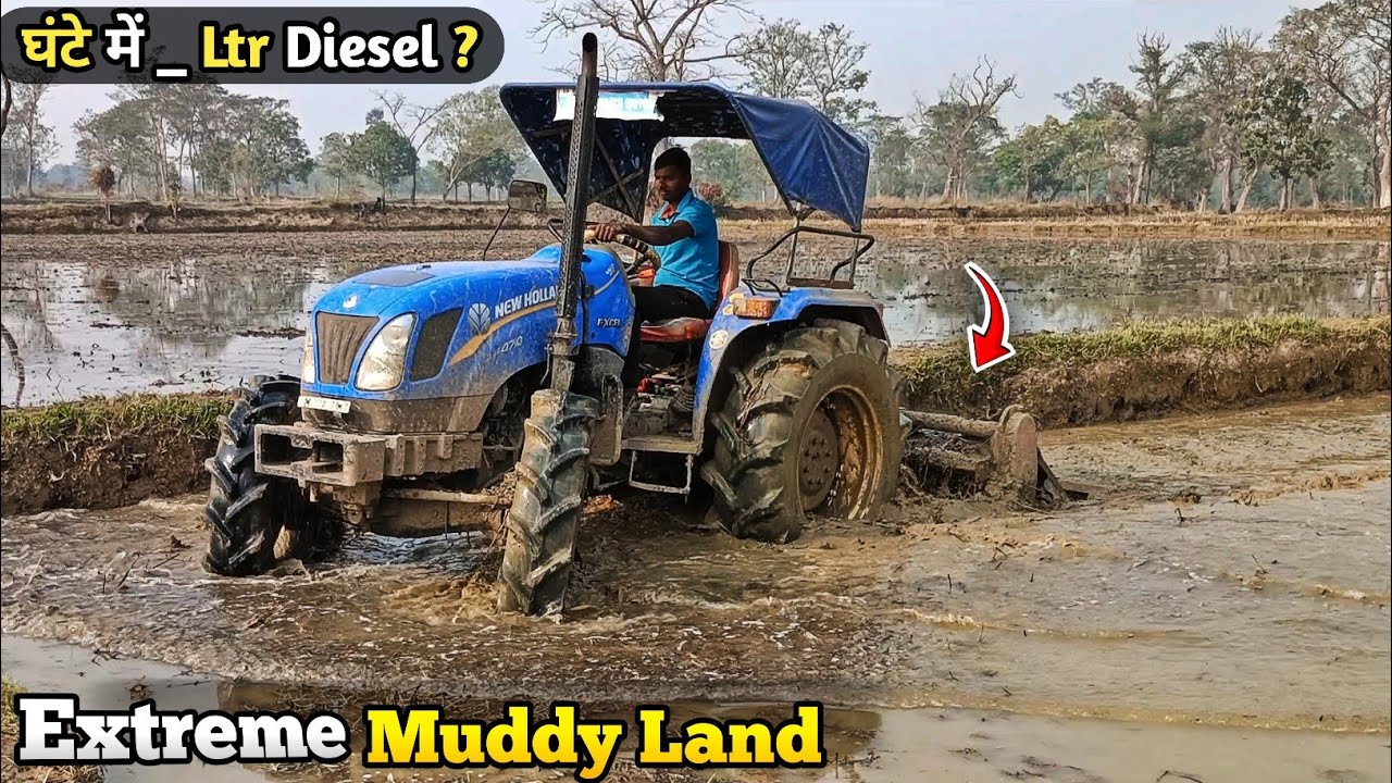 New Holland Excel 4710 4WD With Nipha 72 Blade Rotavator In Deep Mud # ...