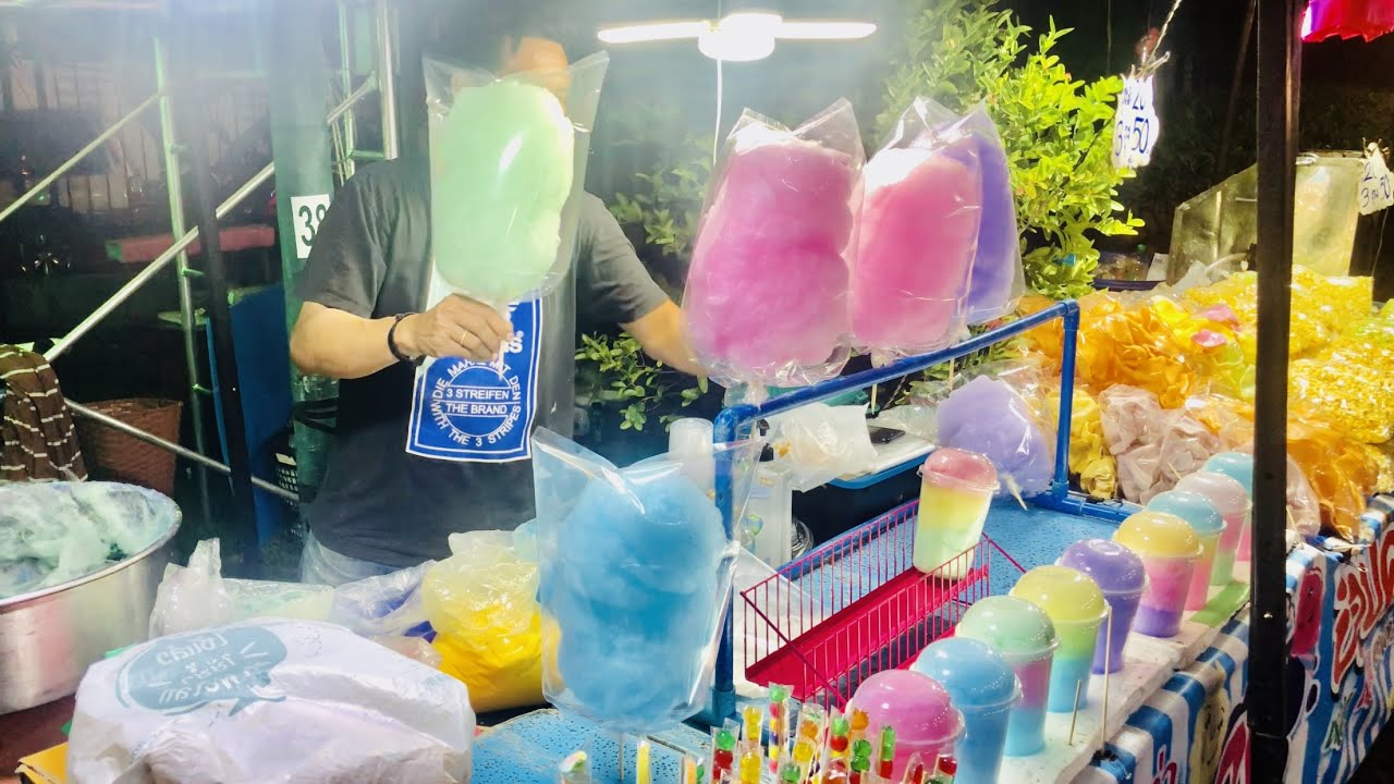 Colorful Cotton Candy Art Making Candy Floss Thai Dessert Street Food ...