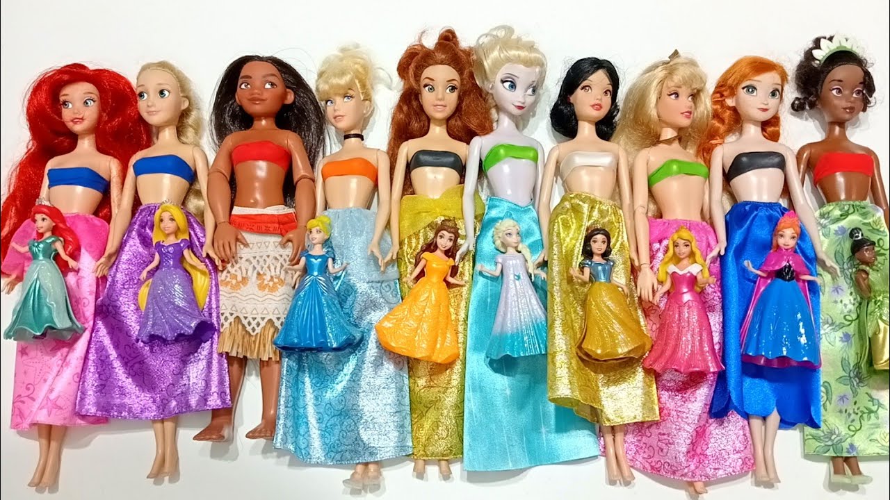 ASMR Most Popular Disney Princess Dolls lots of colorful rainbow ...