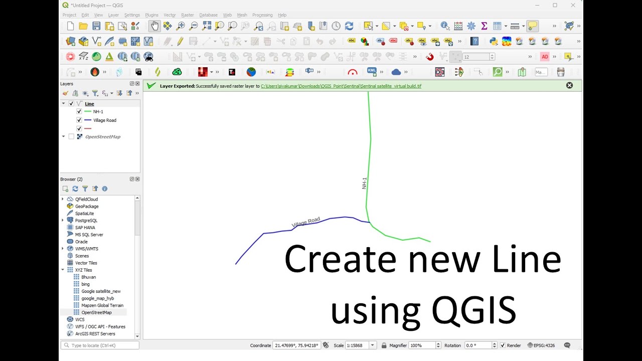 Create new line using QGIS#QGIS #fyp #vector #gis #geospatialtechnology ...