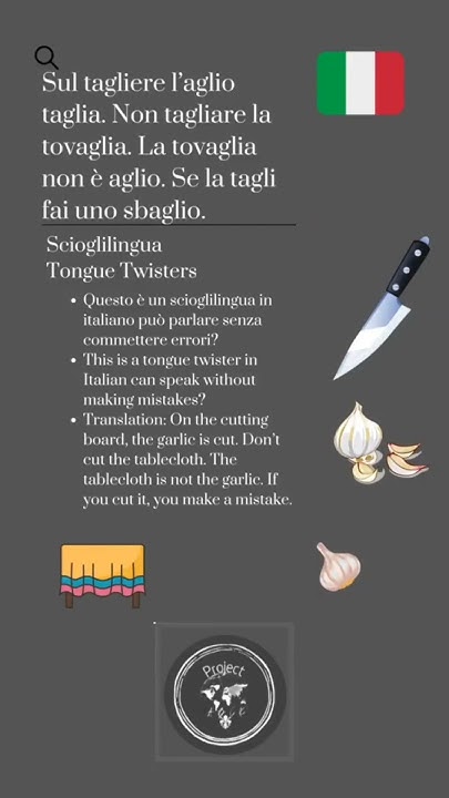 🇮🇹 Tongue Twisters/Scioglilingua-Sul tagliere l'aglio taglia. Non ...