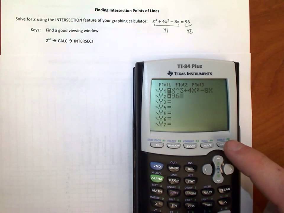 TI-84 Tutorial: Using the INTERSECT feature to solve for x - YouTube