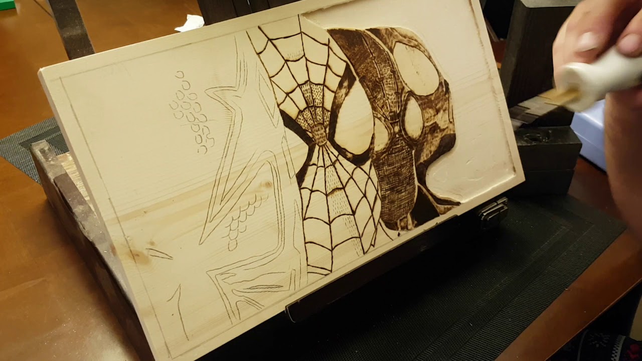 How to make a Spiderman Shattered dimensions wood burning - YouTube