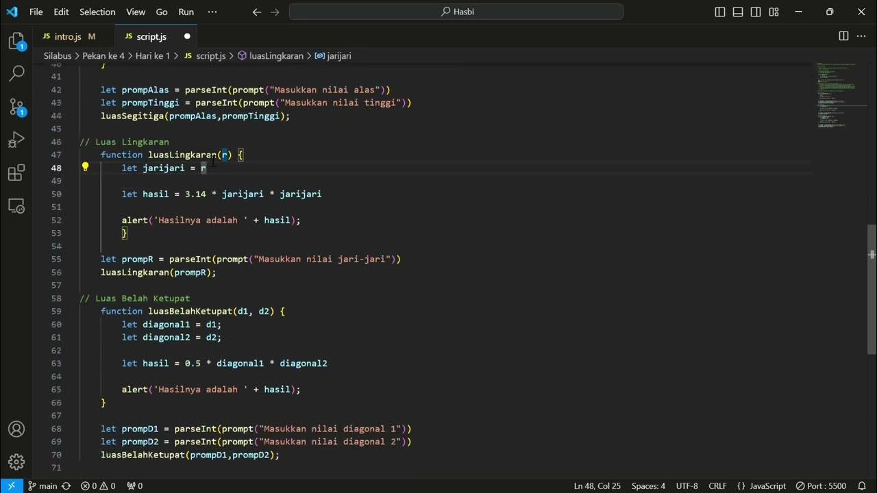 Function pada javascript dan menghitung luas segitiga, lingkaran dan belah ketupat - YouTube
