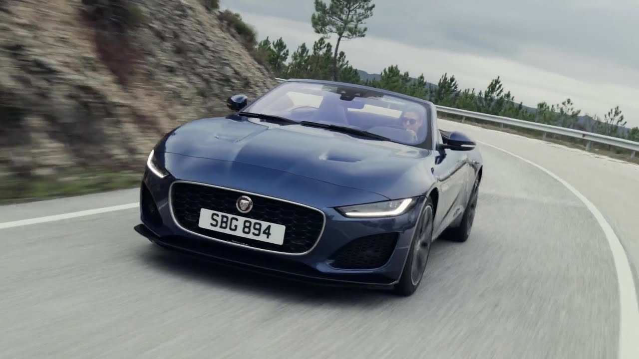 New Jaguar F-TYPE P300 Convertible in Bluefire Driving Video - YouTube