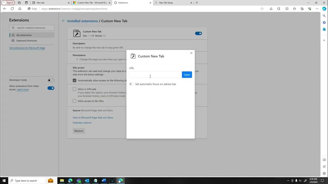 How to set a Custom New Tab URL to Google or Any Other Webpage in Microsoft Edge - YouTube