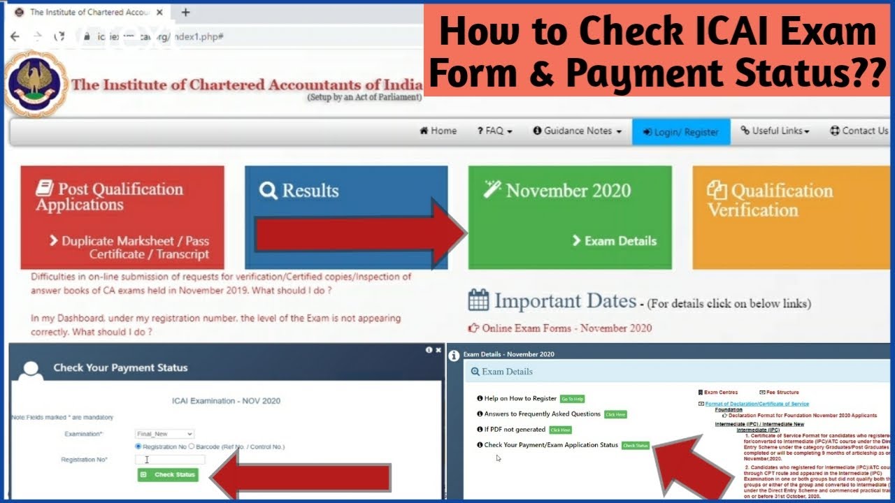 Ca Exam Application Form Status|Check Paymnt Status|Ca Final Ca ...
