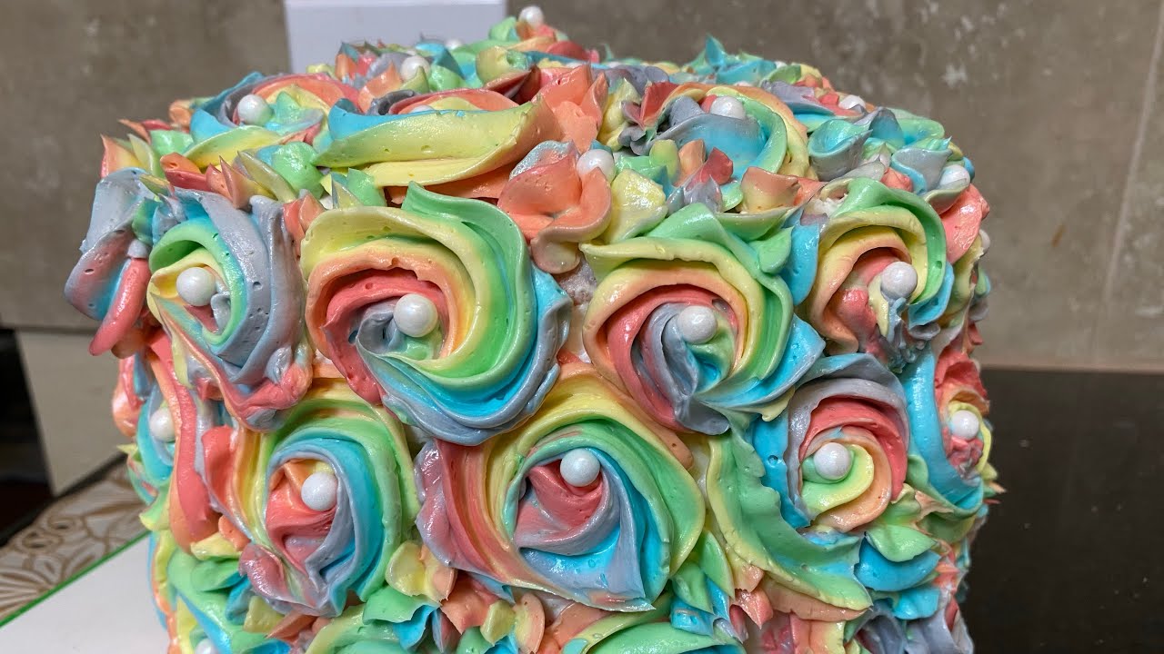 Rainbow Rosette Cake | Layered Rainbow Cake - YouTube