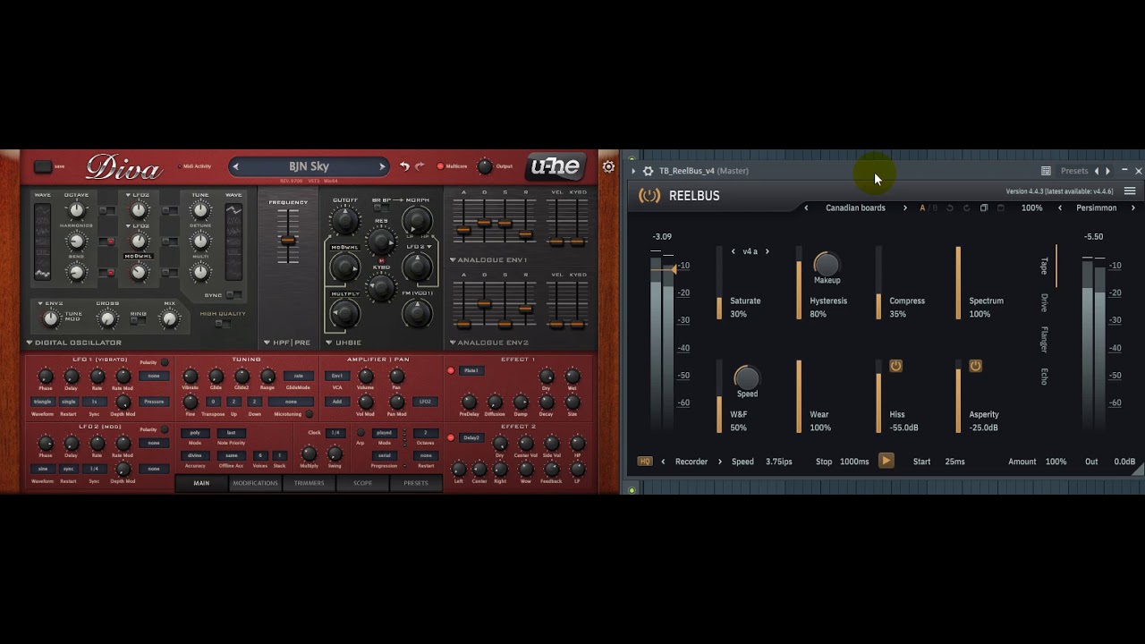 Using TB Reelbus on U-he Diva to get a Boards of Canada tape sound ...
