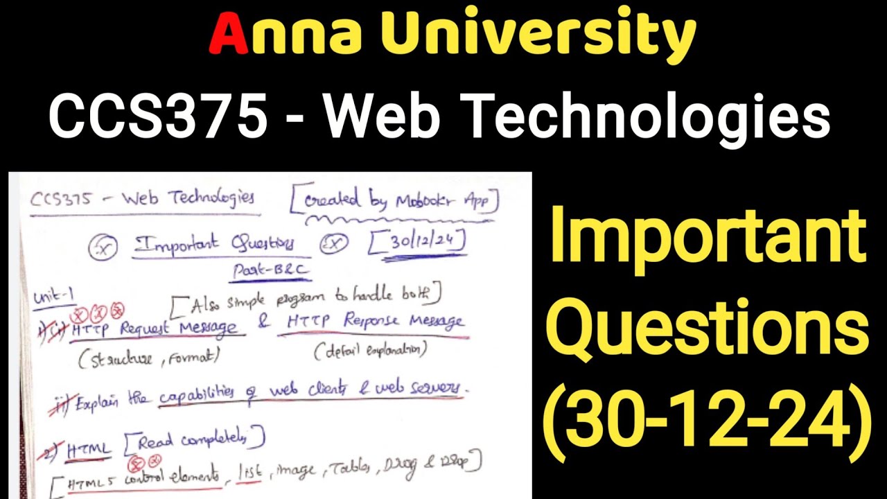 ccs375 web technologies | important questions | easy prepare get easy marks | anna university ...