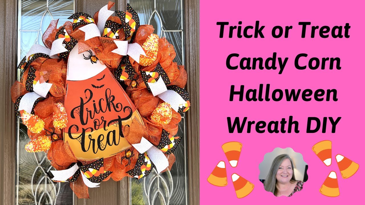 Trick or Treat Candy Corn Wreath ~ Halloween Candy Corn Wreath DIY ...