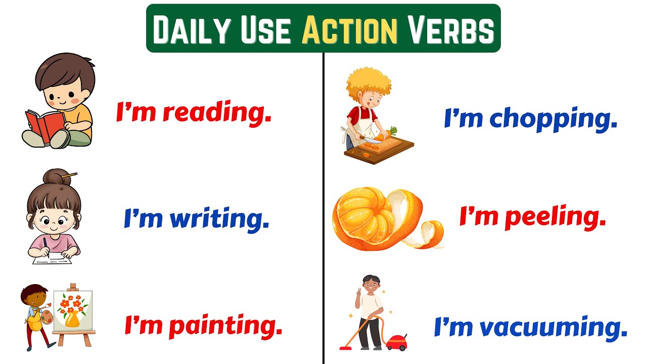 Daily Use Action Verbs In English With Sentences | Action Verbs For ...