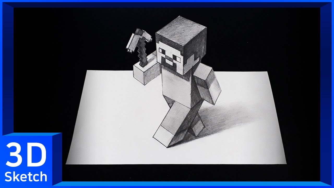 How to draw a Trick Art 'Minecraft Player' - YouTube