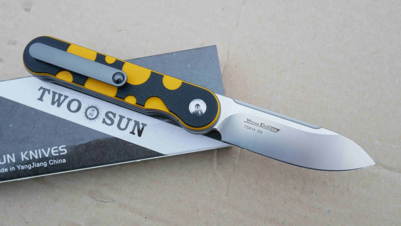 TwoSun TS414-Titanium+G10-Yellow, D2 Satin - YouTube