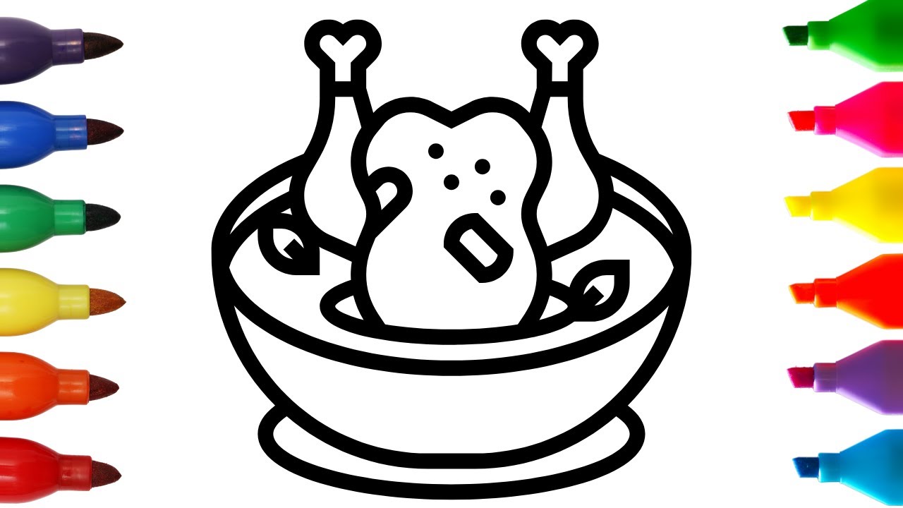 How To Draw Cute Fried Chicken Drawing,Painting & Coloring For Kids and ...