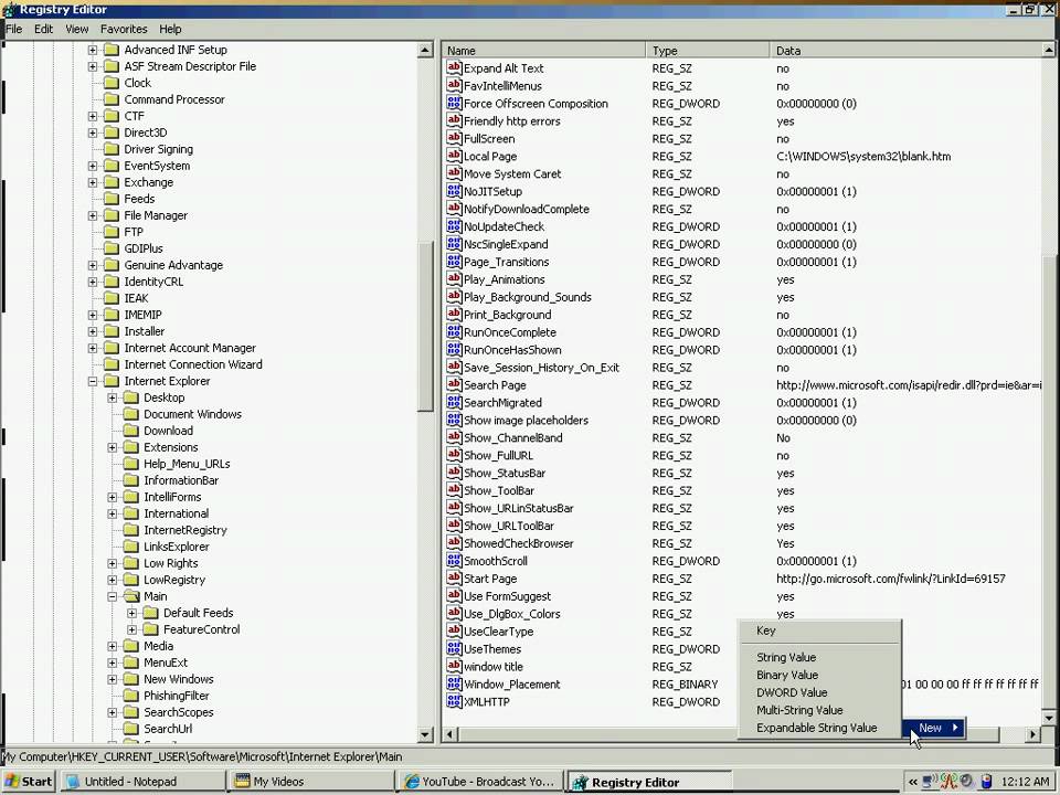 Windows XP registry tweak how to change your Internet Title Bar - YouTube
