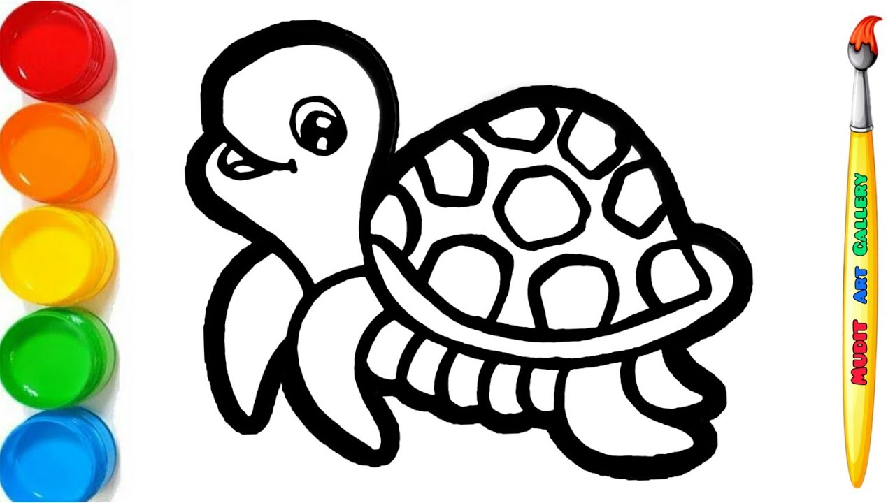 How to draw a Turtle for children | Learn to coloring a Turtle drawing ...