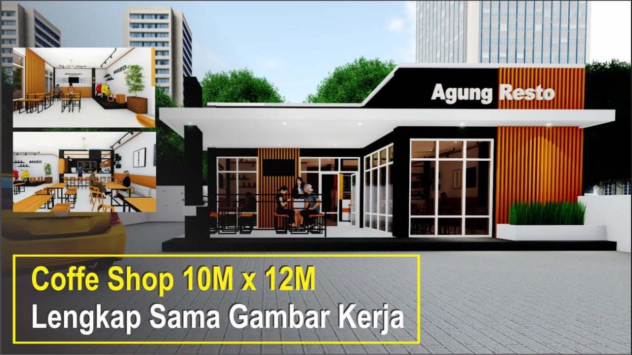 DESAIN CAFE / KAFE COFFE SHOP MODERN MINIMALIS 10M x 12M - YouTube