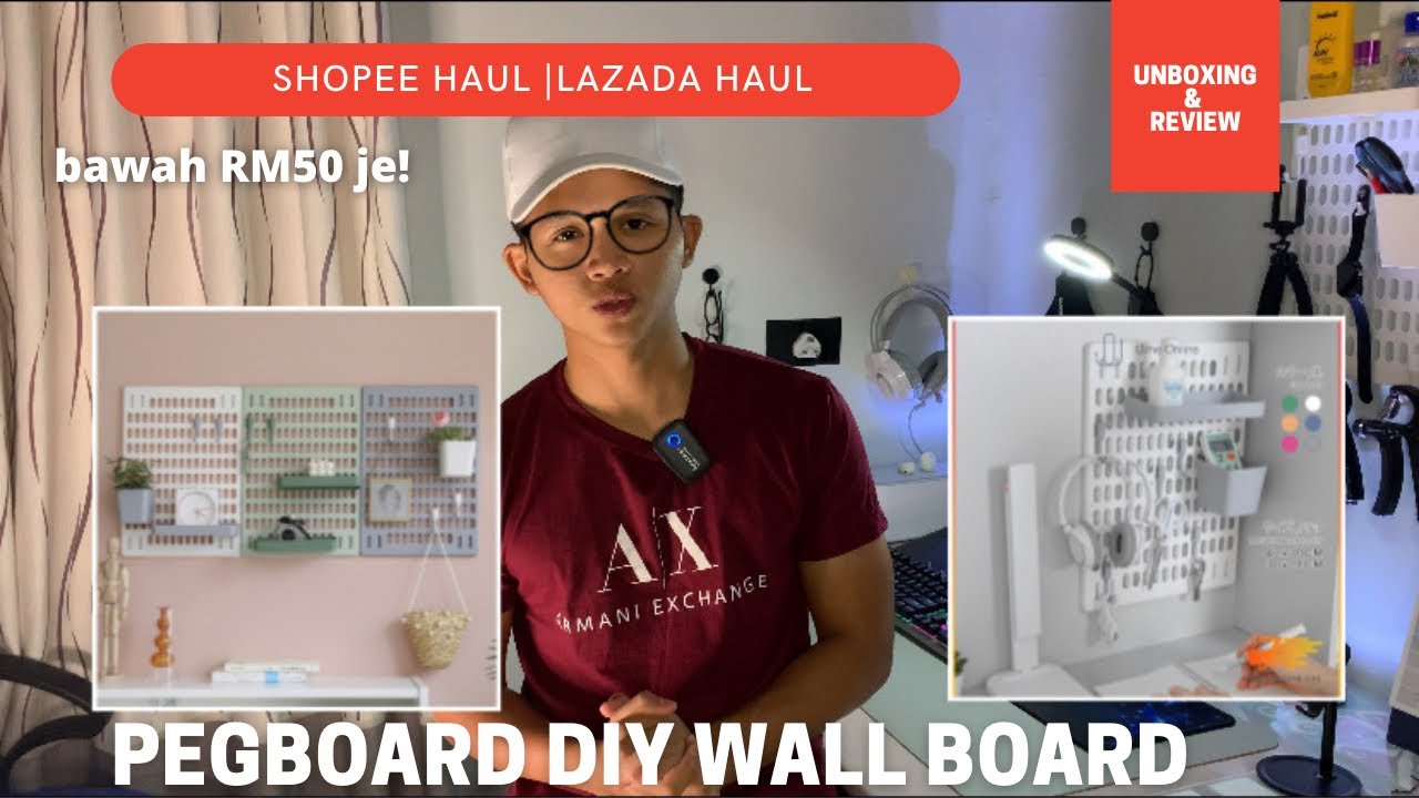 SHOPEE HAUL | Pegboard DIY Wall Board Unboxing dan Review // Bawah RM50 ...
