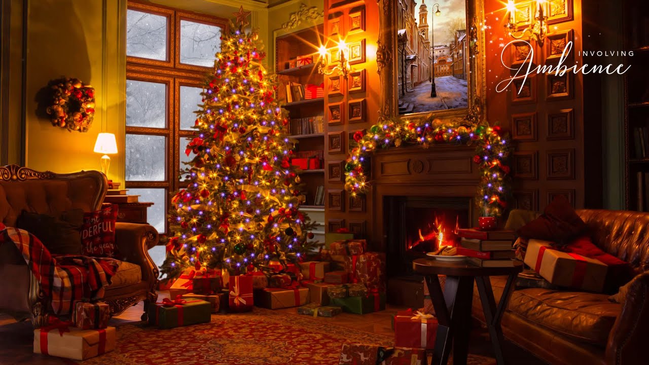 Christmas Library ASMR Ambience📚🎄Cozy Winter Ambience, Snowstorm ...