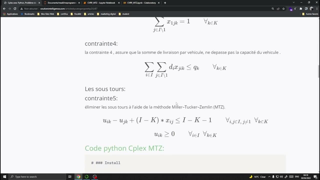 VRP Cplex avec python MTZ - YouTube