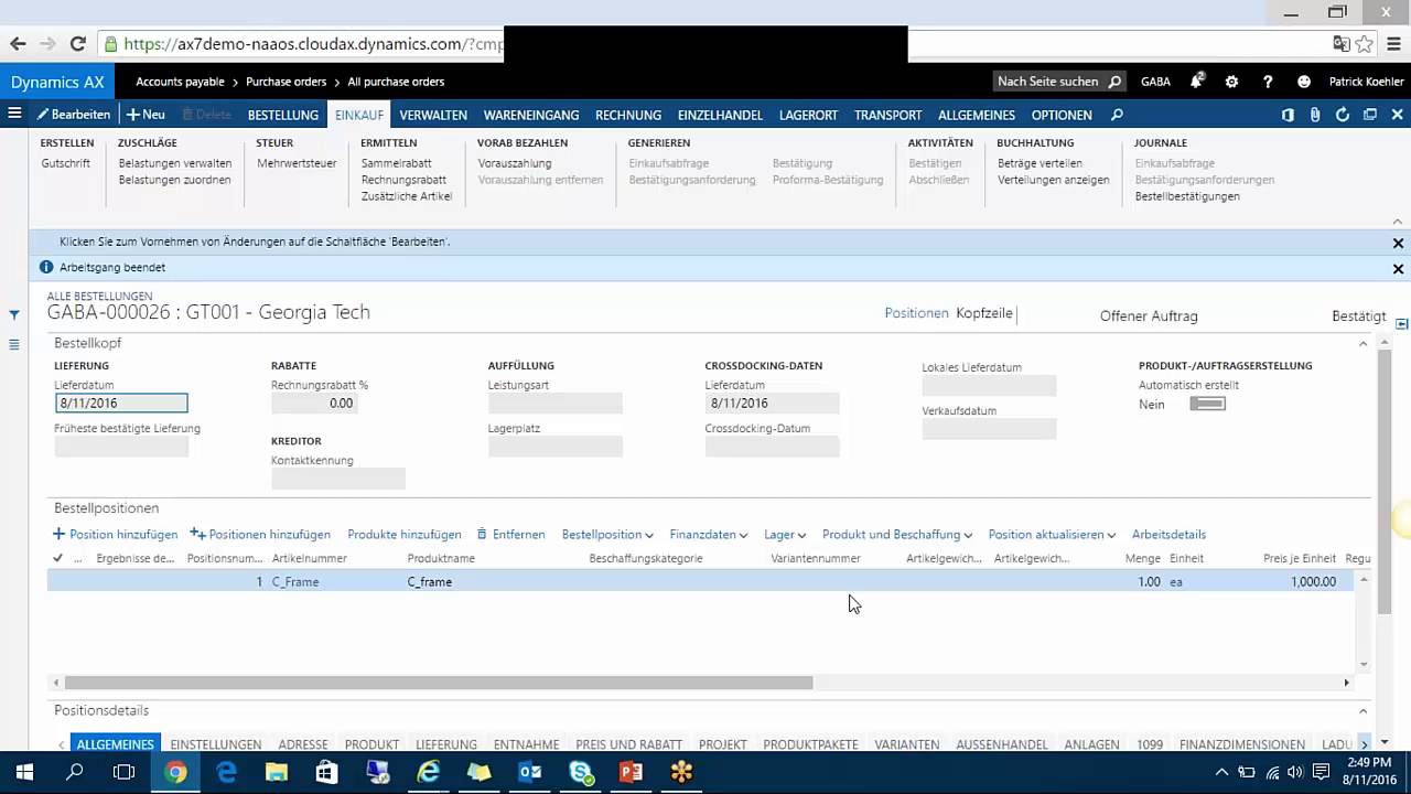 Microsoft Dynamics AX Production Demo Dynamics AX V7 German - YouTube