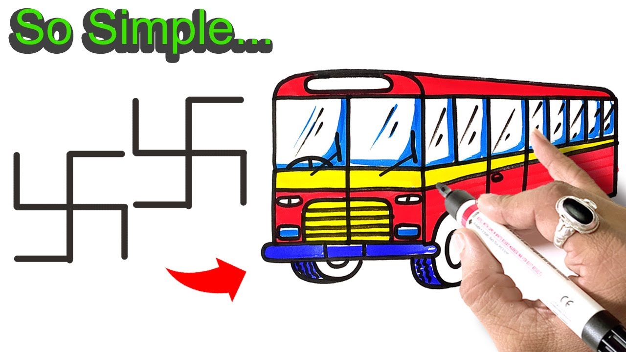 Bus बस Drawing चित्र From स्वस्तिक Swastik से आसानीसे बनाना सिंखे - YouTube