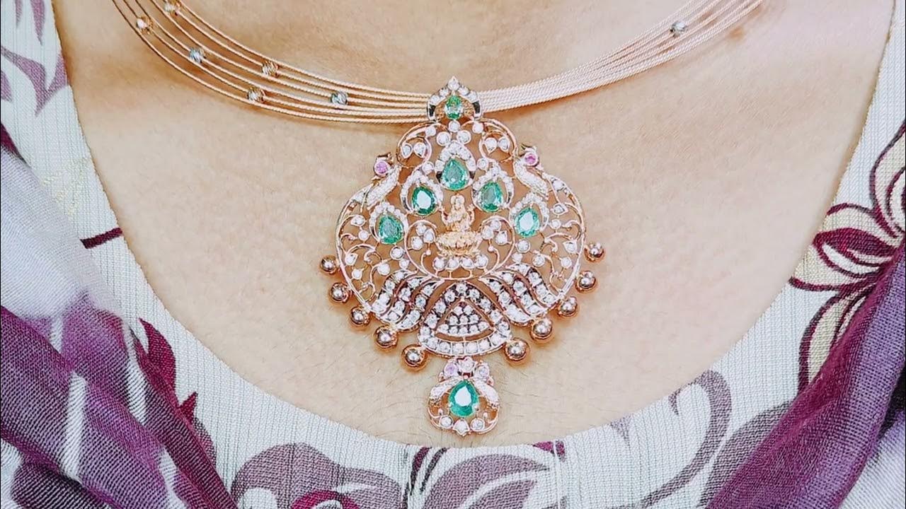 18K Rose Gold Polish 'Lakshmiji - Peacock' Diamond Pendant For Women ...