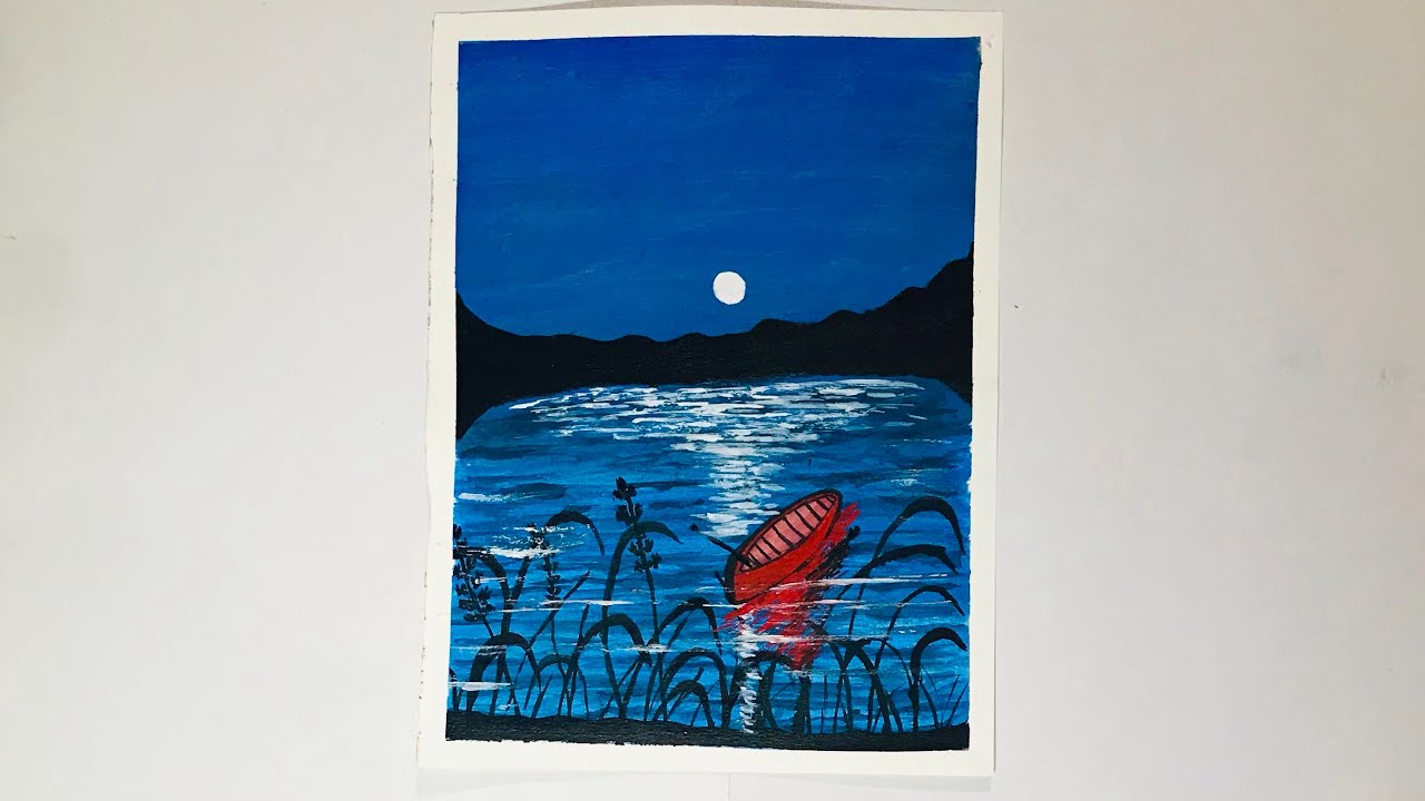 Easy Moonlight Landscape Painting | Simple Watercolor Painting Tutorial ...