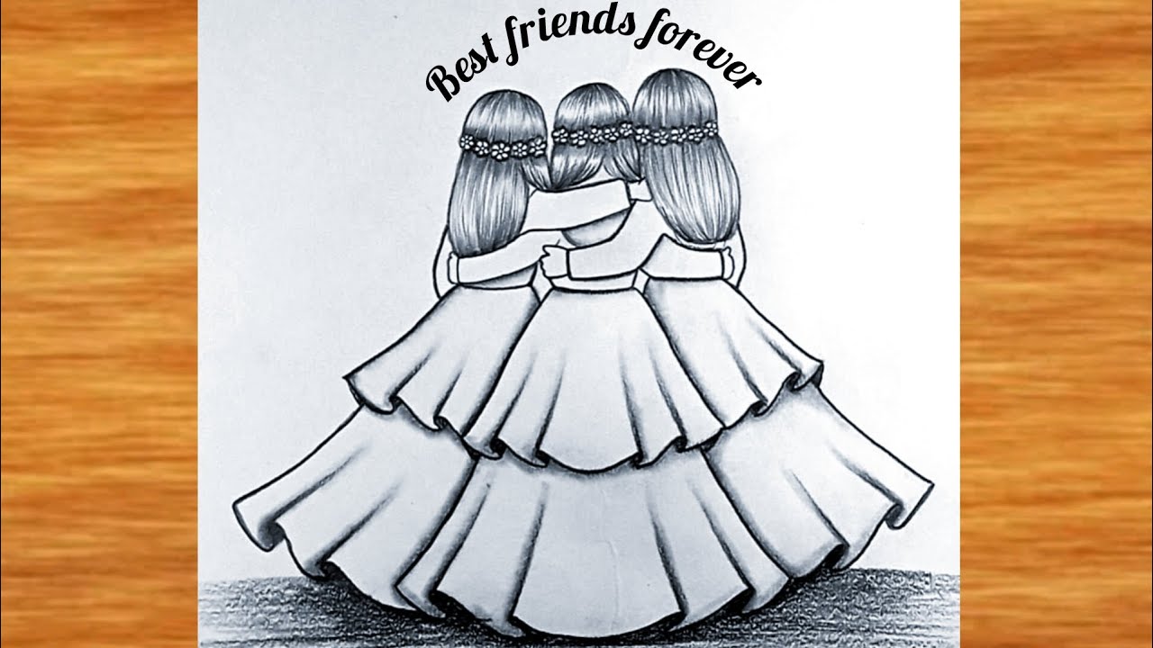 How to draw 3 Girls Best Friends - tutorial drawing ||pencil art for ...