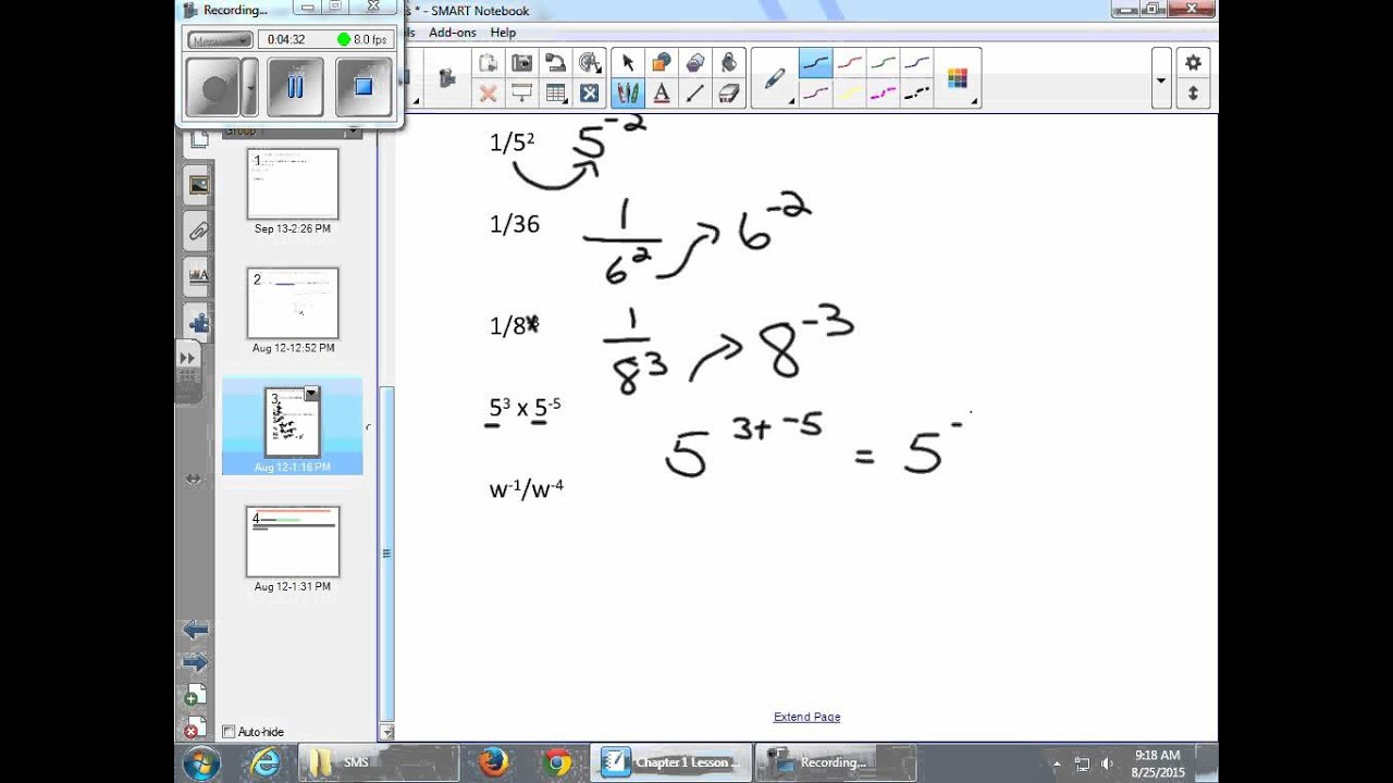 Chapter 1 Lesson 5 Negative Exponents - YouTube