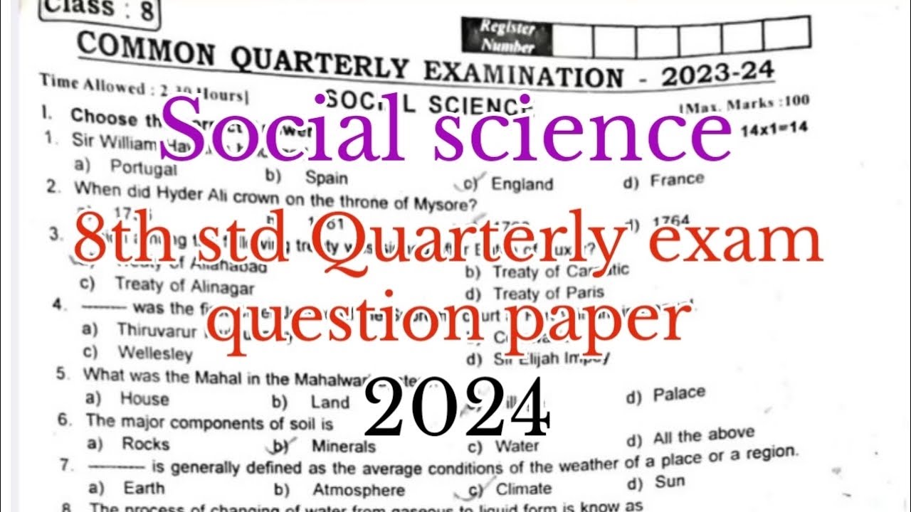 8th std Social science Quarterly exam question paper 2024.. - YouTube