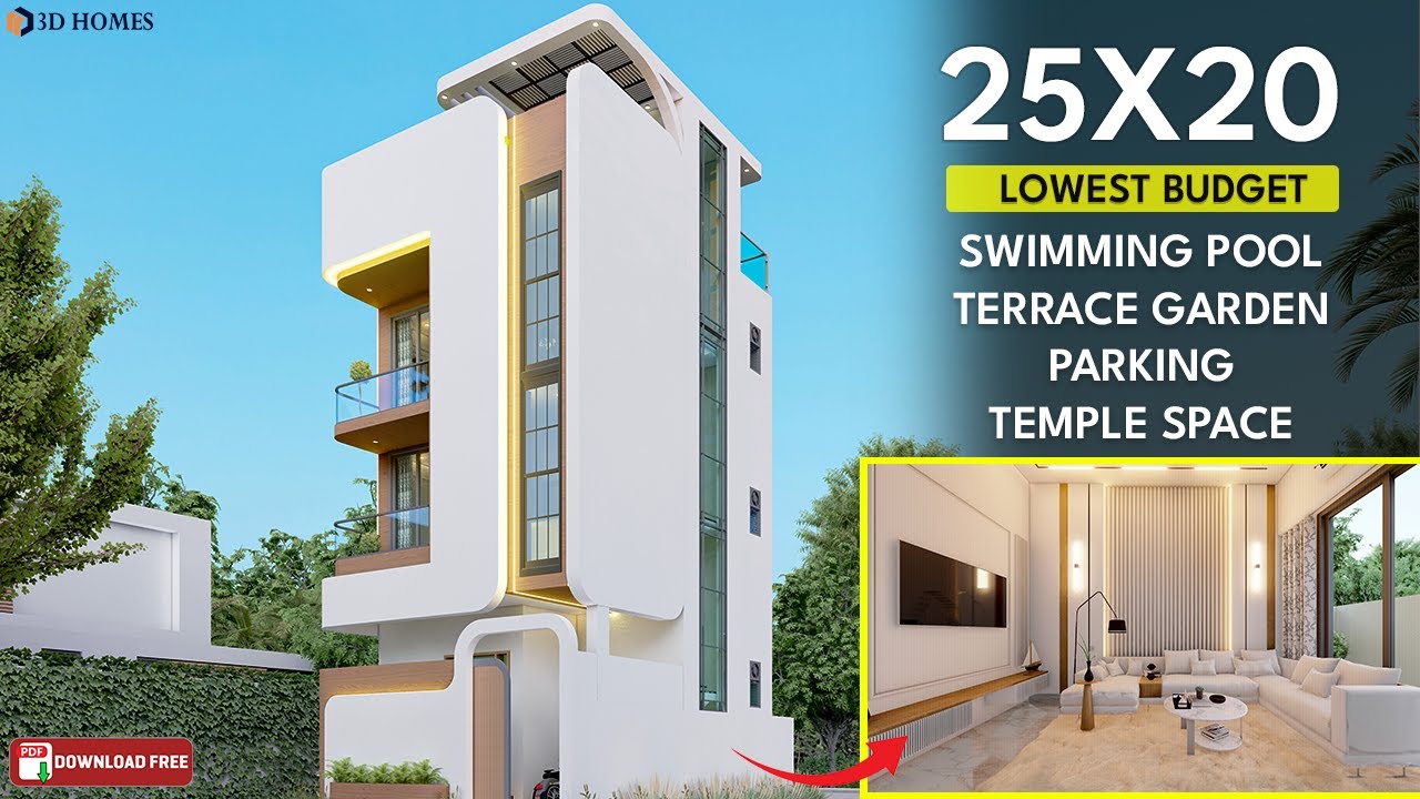 25x20 House Design | 2 BHK | Parking | Pool | Terrace Garden | Temple ...