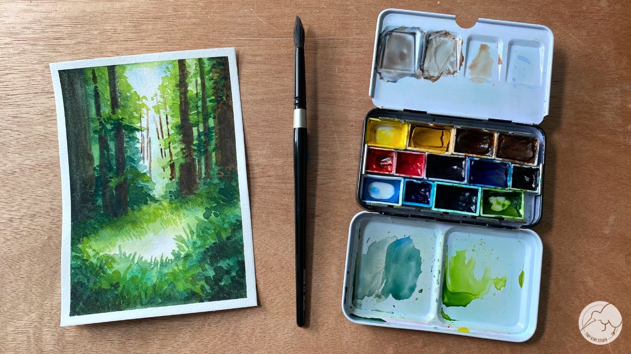 Watercolor Time-lapse: Sunlit Grove - YouTube