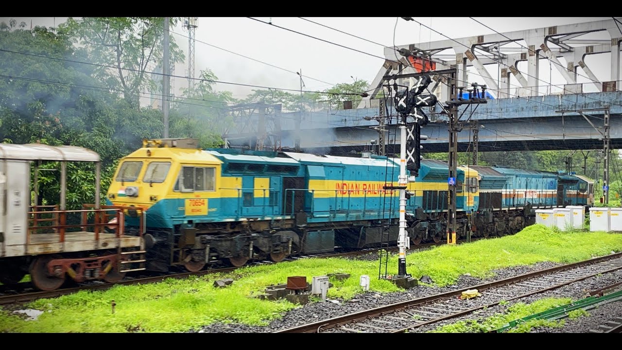 Double Diesel Locomotives Smoking a Tanker Train past Kalyan Yard - YouTube