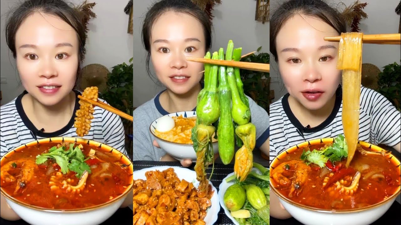Yummy Food Mukbang | A Big Bowl Spicy Hot Pot Malatang, Porridge With ...